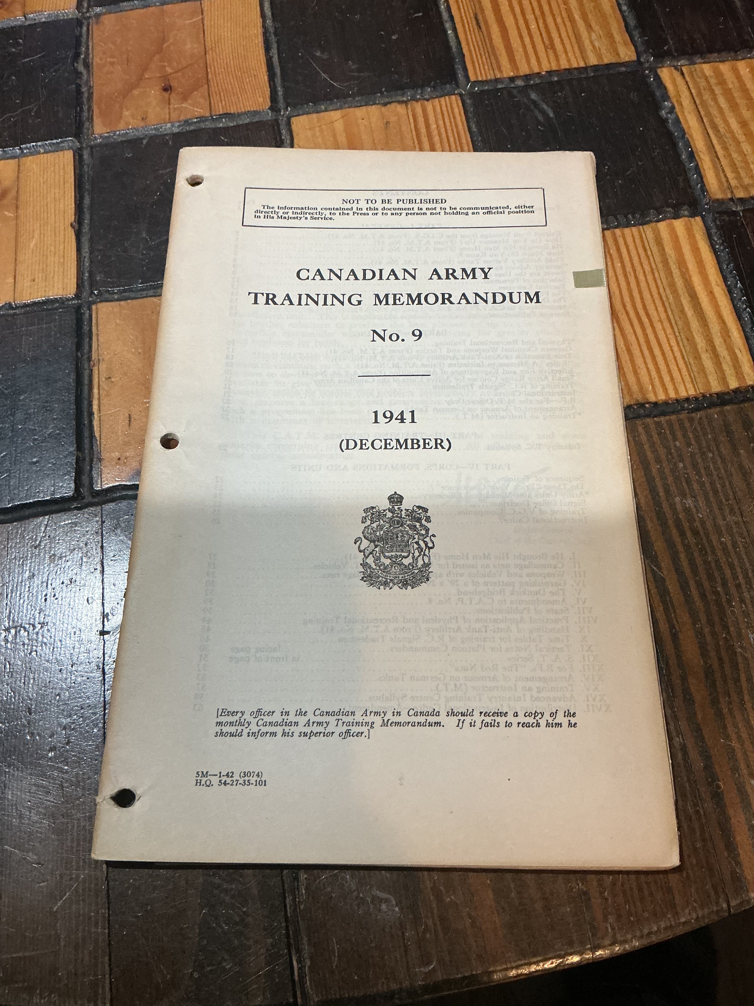 Canadian Army Training Memorandum No 9 1941 Booklet , has several fold ...