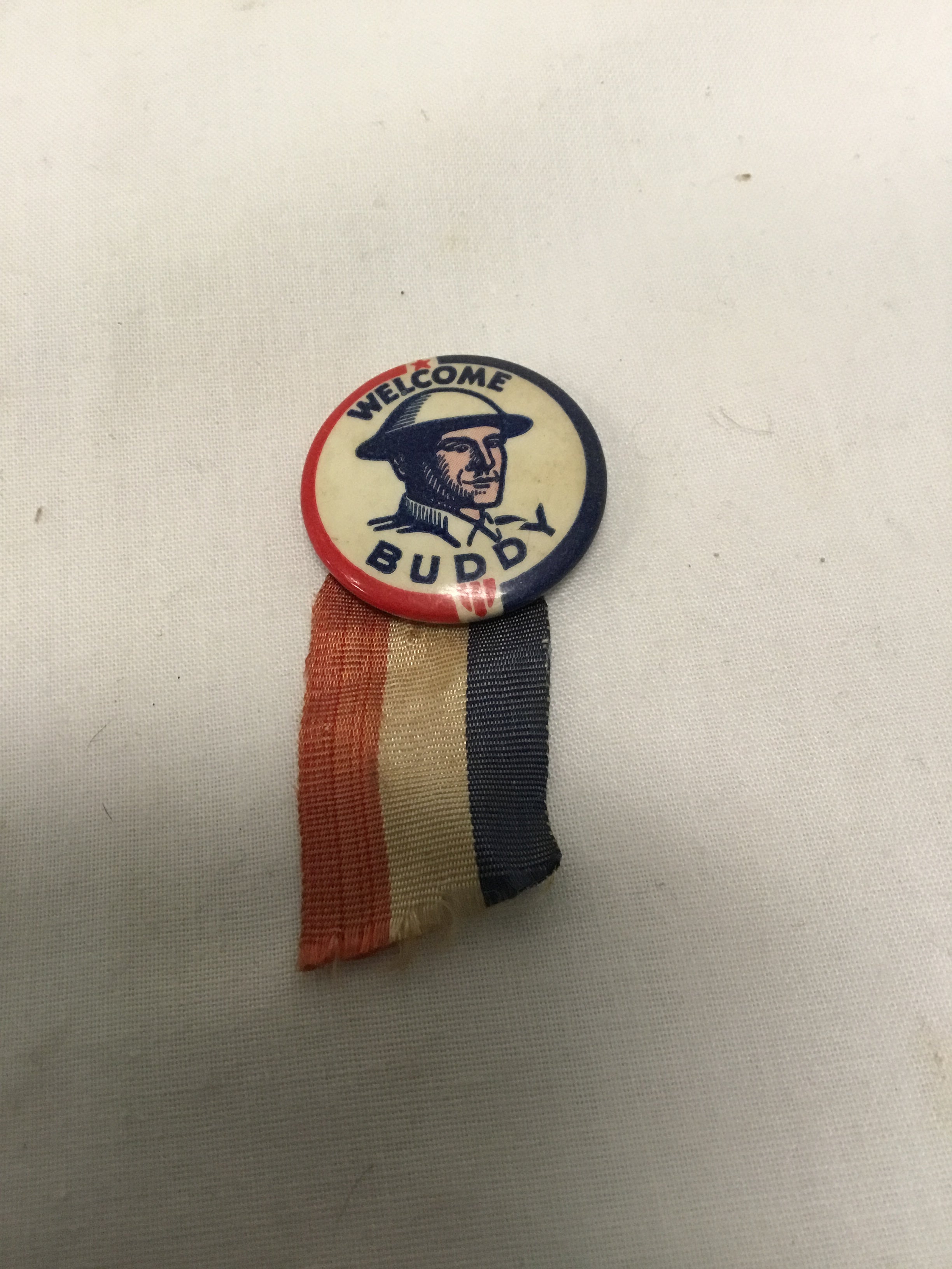 Original WW2 Patriotic Pin Back Button, Welcome Buddy – Roy's Army ...